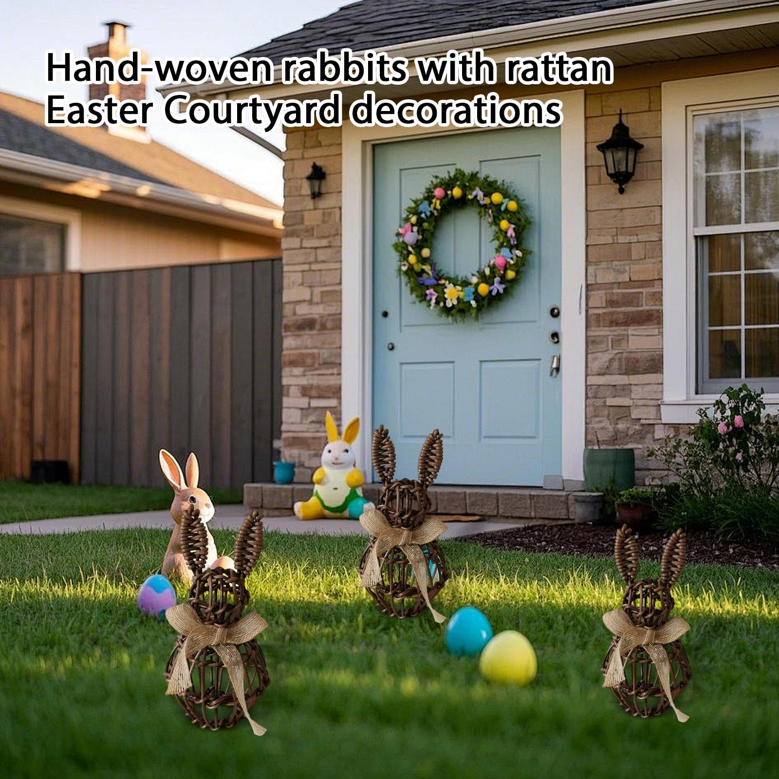 Easter Rabbit Decor, Easter Rattan Bunny Resin Ornaments For Home ...