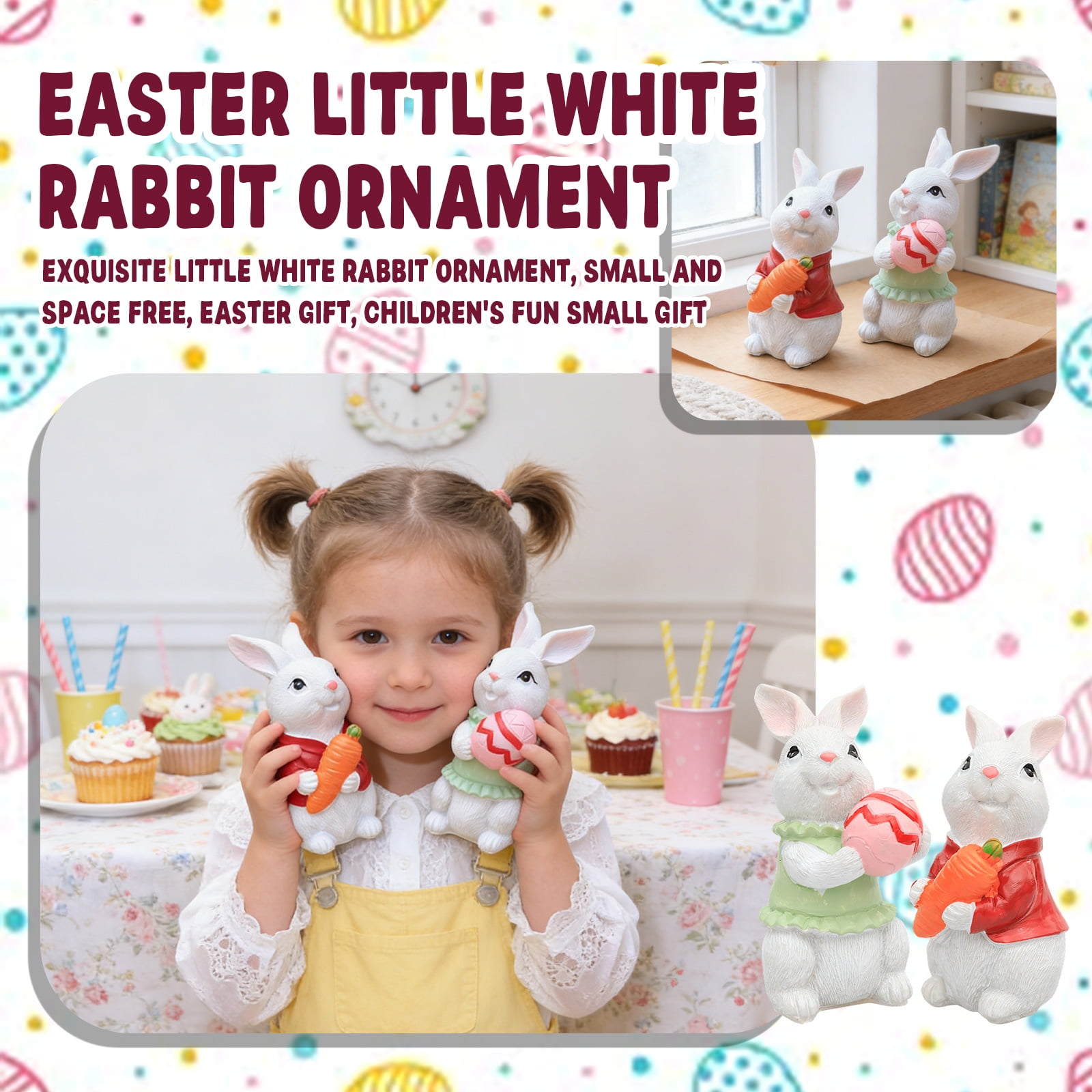 Easter Rabbit Desktop Decor 2Pcs, Cute Bunny Figurines For Table ...