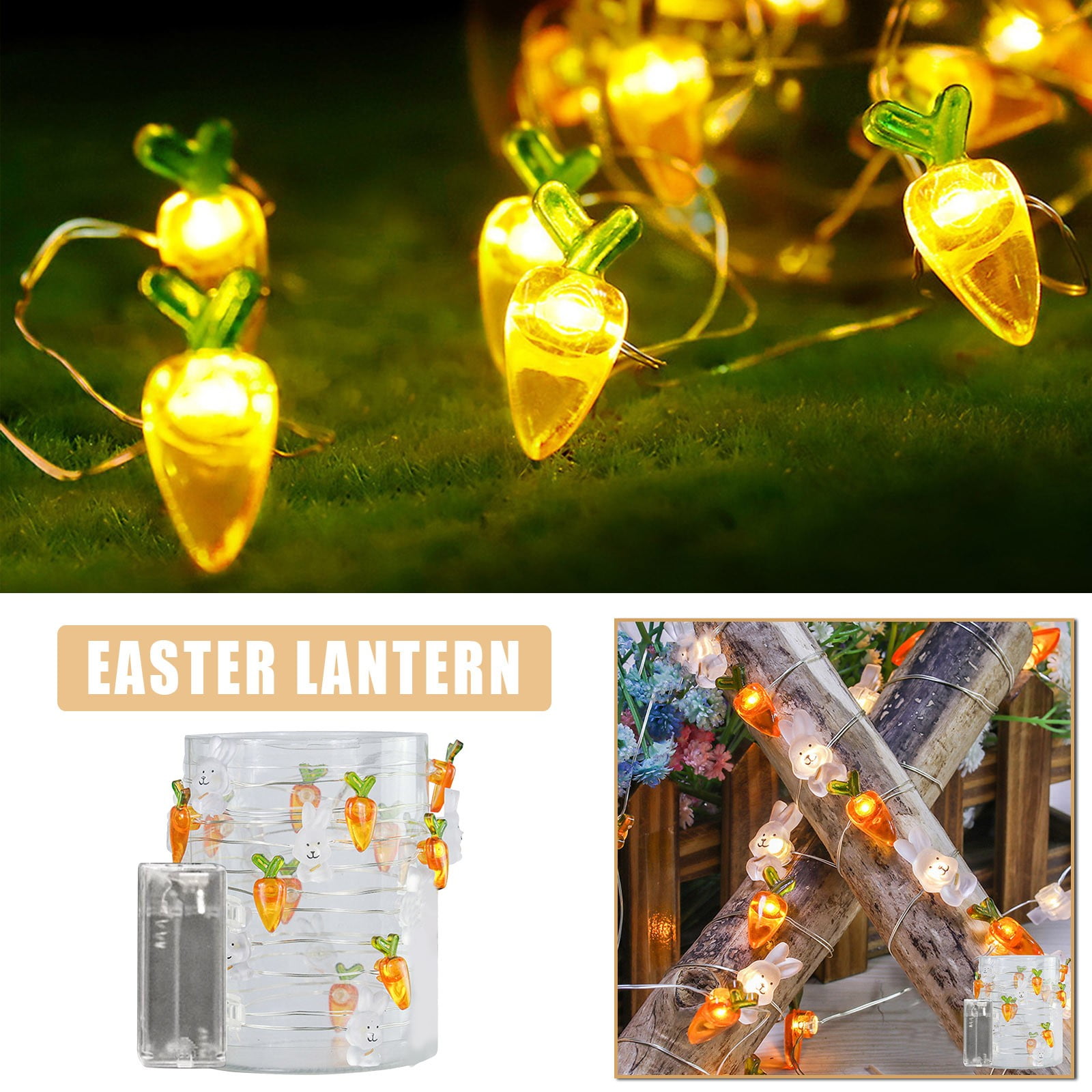 Easter Rabbit Disco Ball String Lights Battery Operated, Plastic Indoor Lights String, Carrot ...