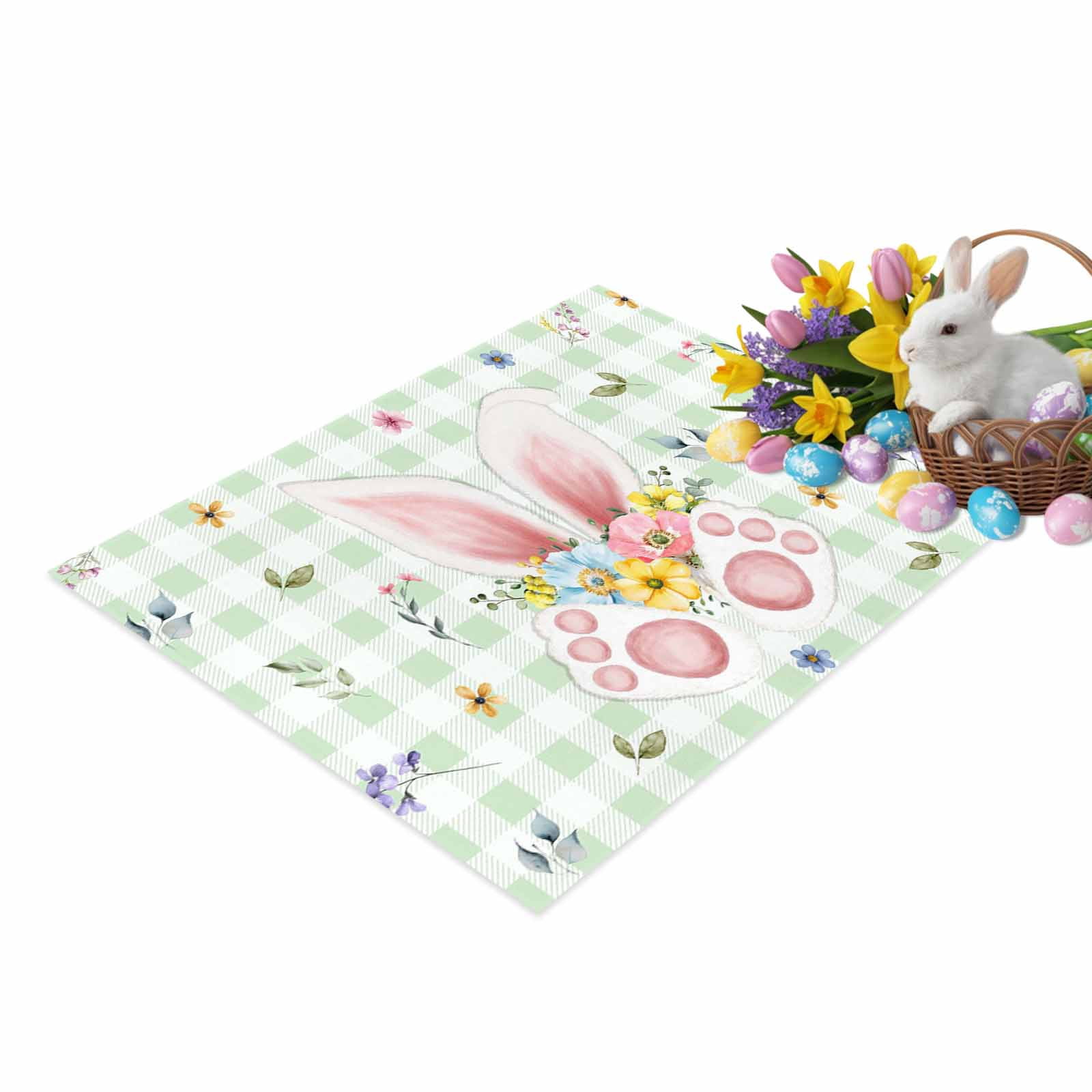 Easter Rabbit Door Mat Spring Bunny Ears Foot Colored Floral Green ...