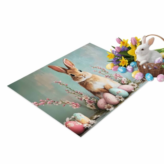 Easter Rabbit Door Mat Spring Bunny Eggs Pink Floral Gradient Teal ...