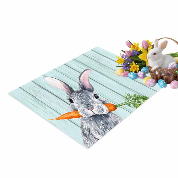 Easter Rabbit Door Mat Watercolor Spring Bunny Carrot Green Wood Grain ...