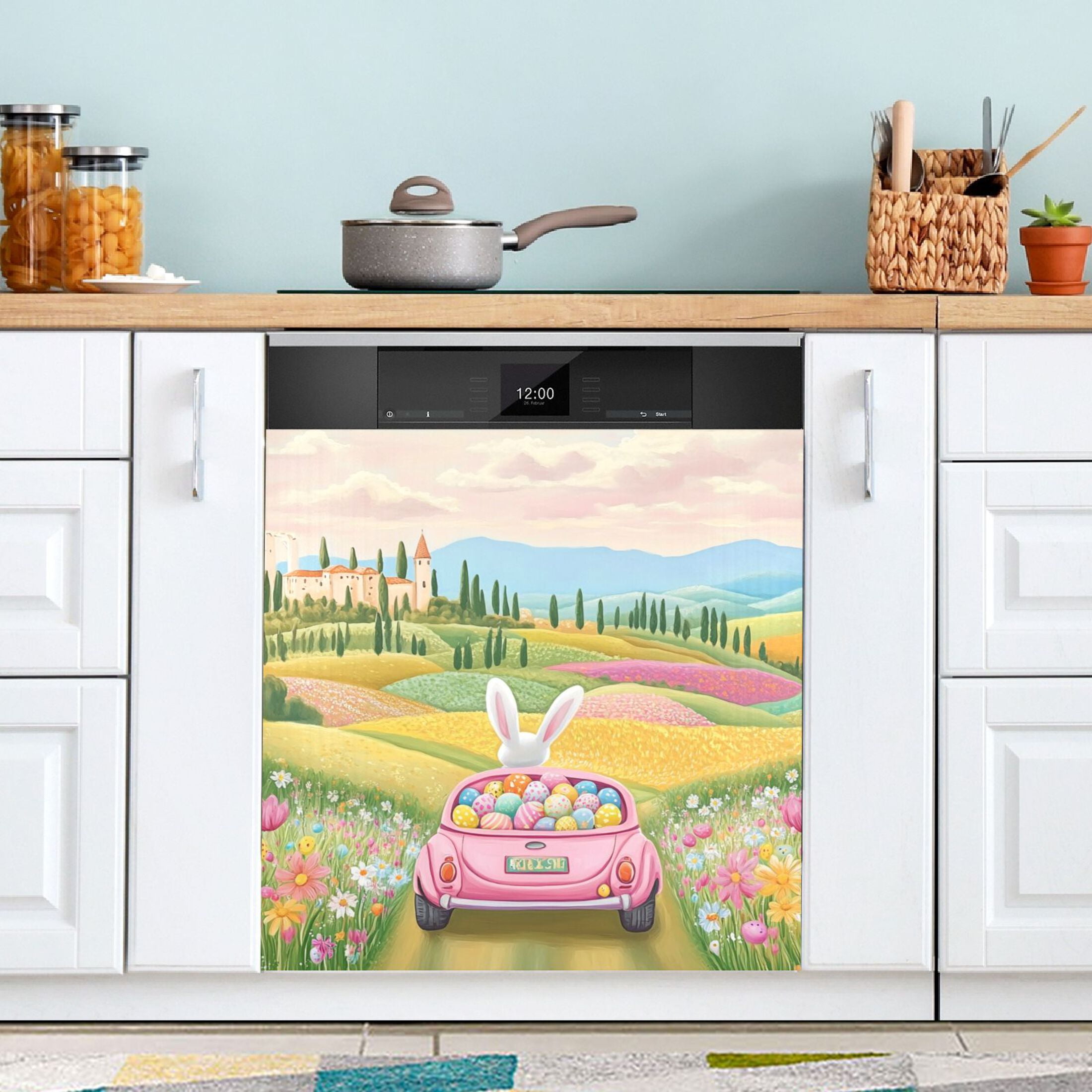 Easter Rabbit Driving on Beautiful Lane Dishwasher Magnet Refrigerator ...