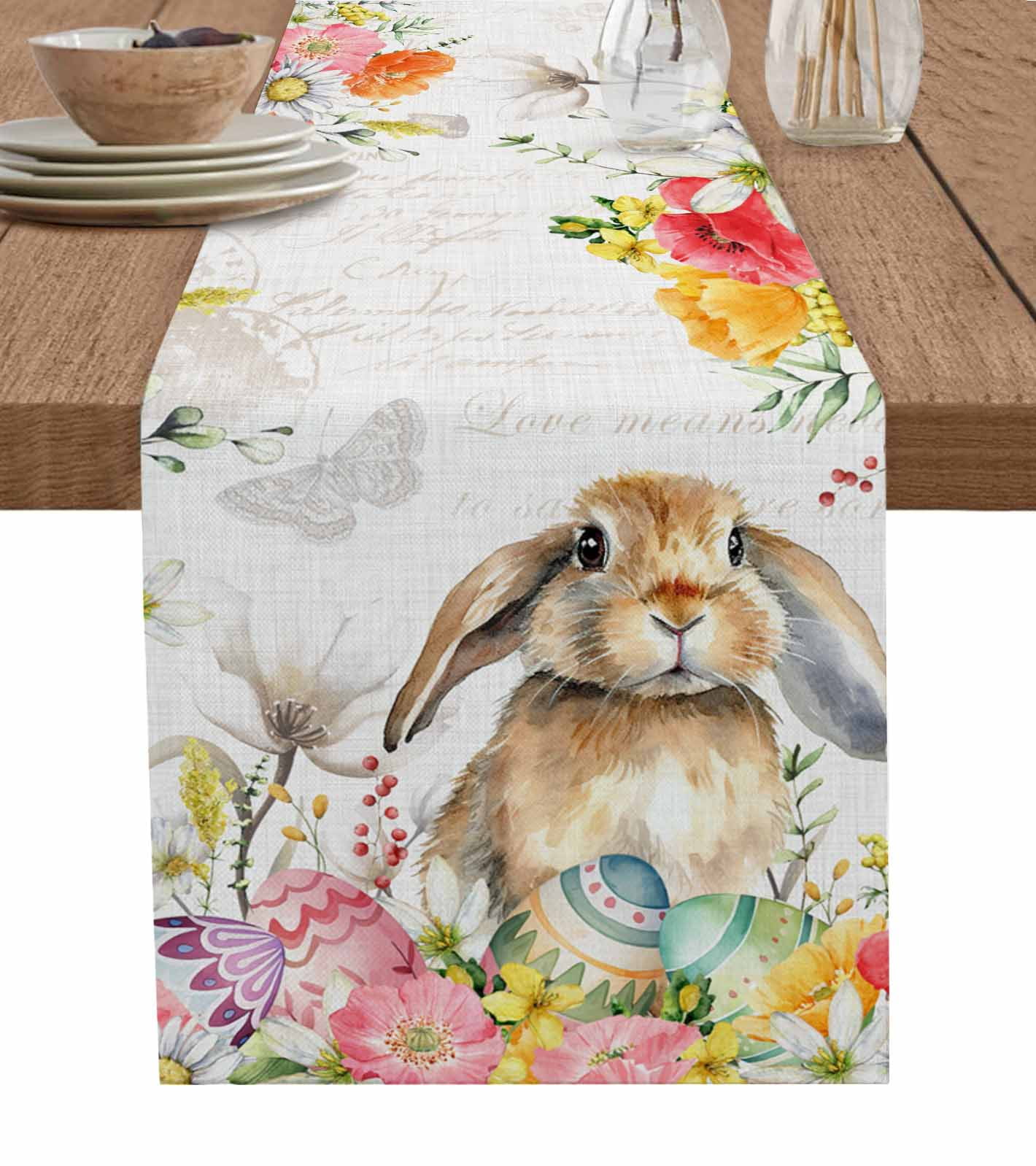 Easter Rabbit Ear Watercolor Flowers rations Coffee Table r Tablecloth ...