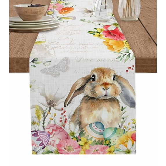 Easter Rabbit Ear Watercolor Flowers rations Coffee Table r Tablecloth ...