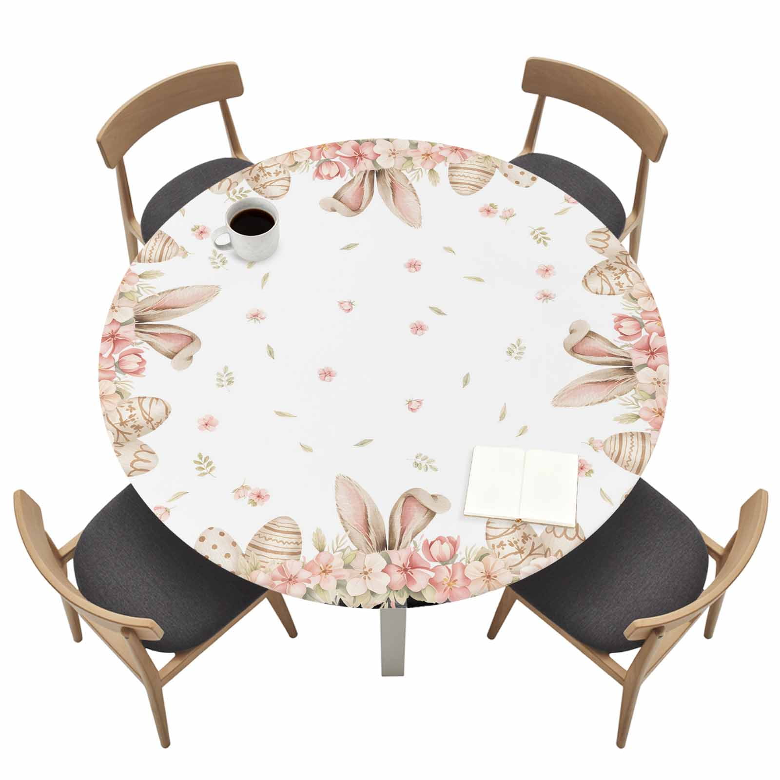 Easter Rabbit Ears Round Fitted Tablecloth with Elastic Edge Spring ...