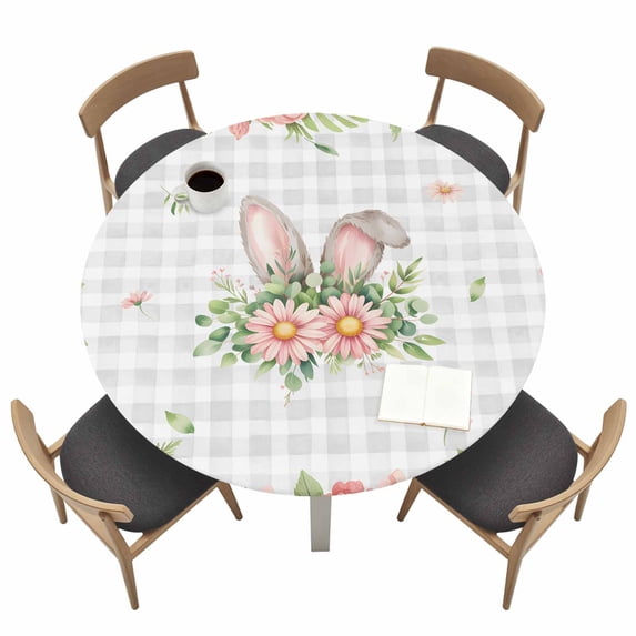 Easter Rabbit Ears Round Fitted Tablecloth with Elastic Edge Spring ...