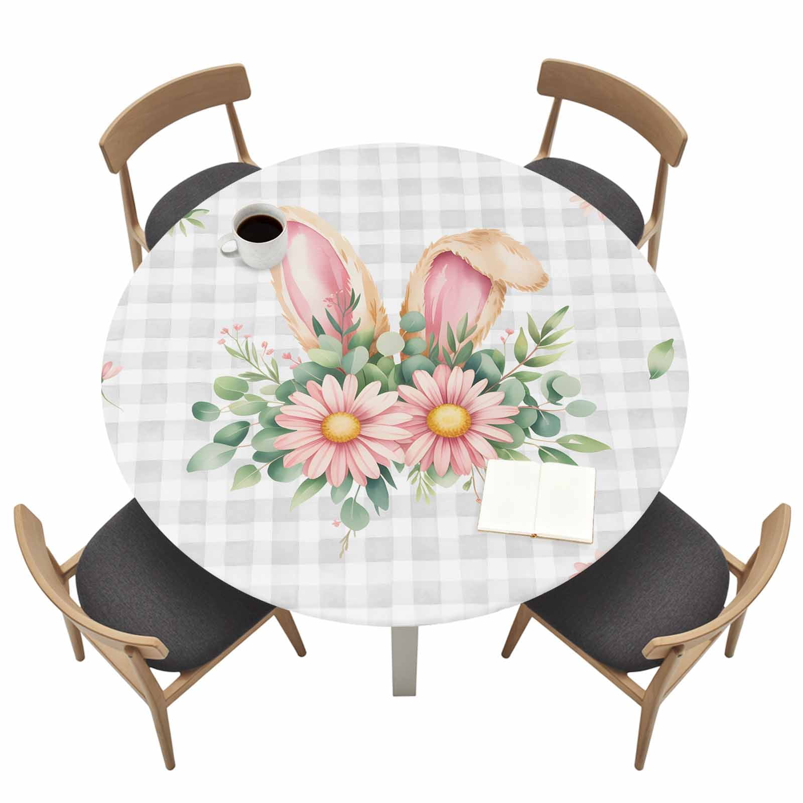 Easter Rabbit Ears Round Fitted Tablecloth with Elastic Edge Spring ...