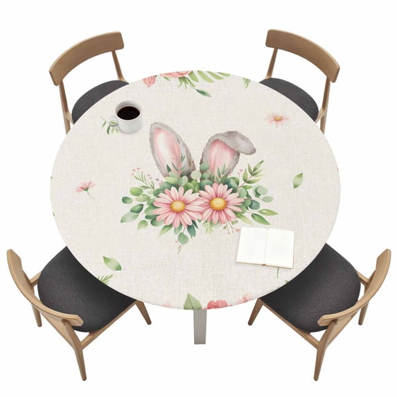 Easter Rabbit Ears Round Fitted Tablecloth with Elastic Edge Spring ...