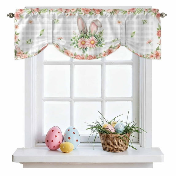 Easter Rabbit Ears Tie Up Valances Curtain, Spring Pink Floral Green ...