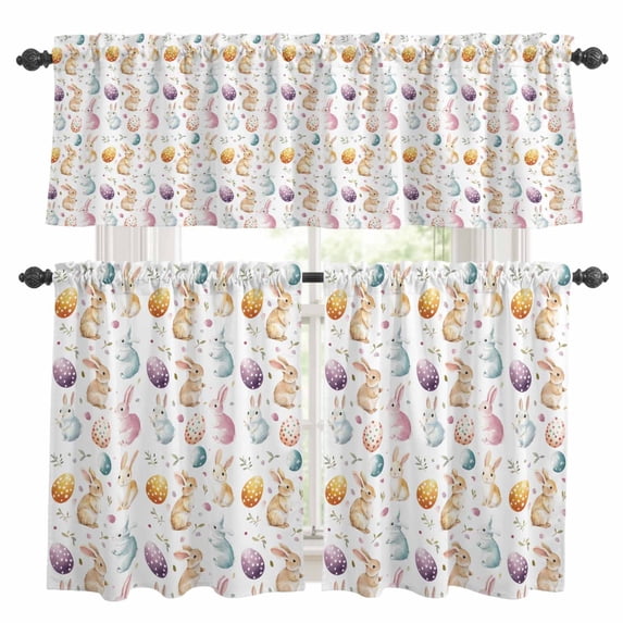 Easter Rabbit Egg Kitchen Curtains and Valances Set, Leaf Floral Spring ...
