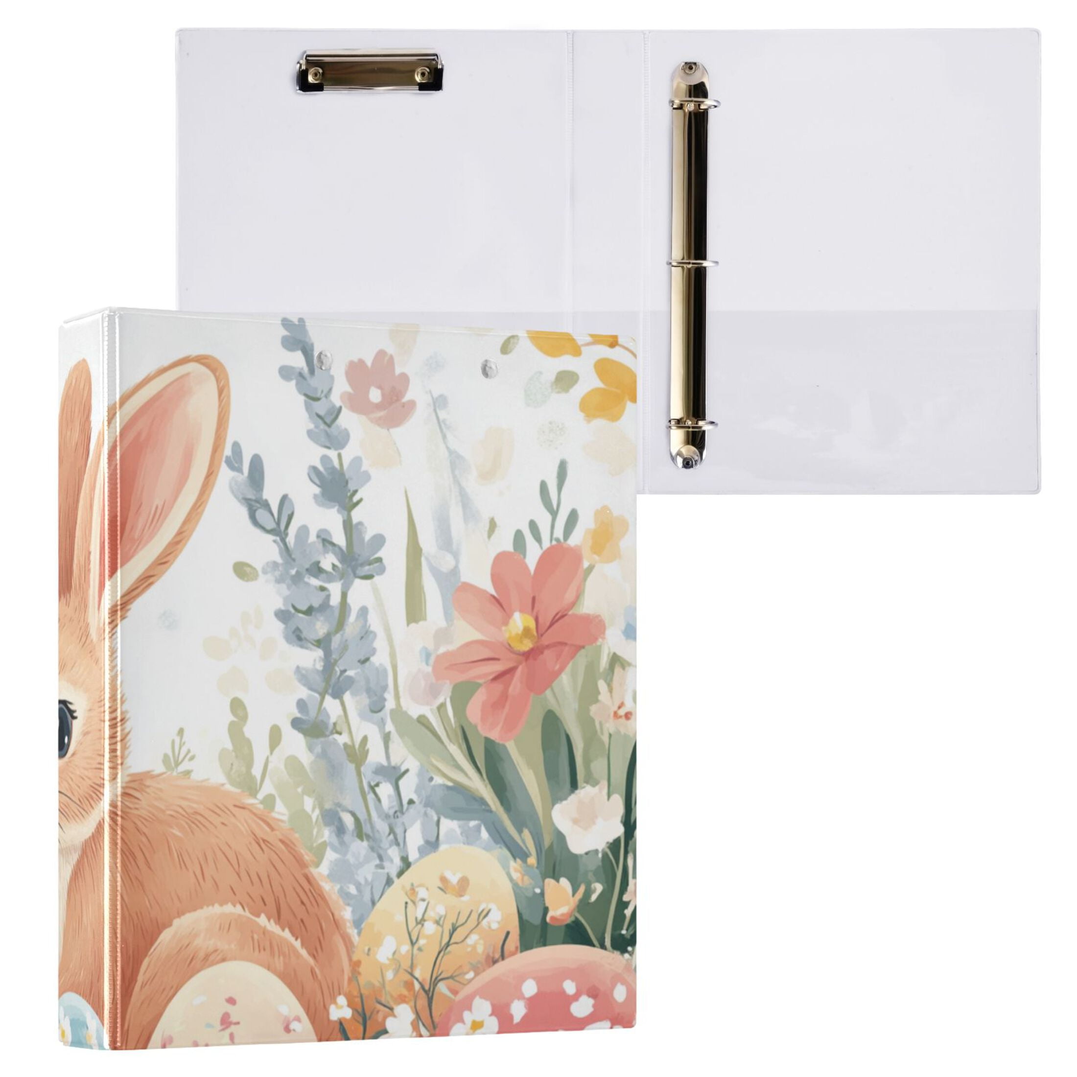 Easter Rabbit Eggs Florals Round Ring Binder 3 Rings 1.5" Capacity File ...
