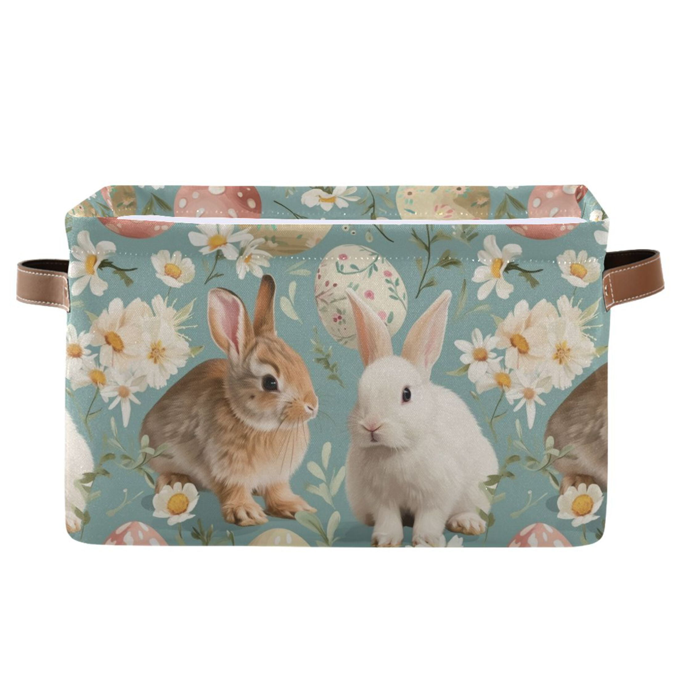 Easter Rabbit Eggs Flower Storage Bins with Handle Fabric Organizer ...