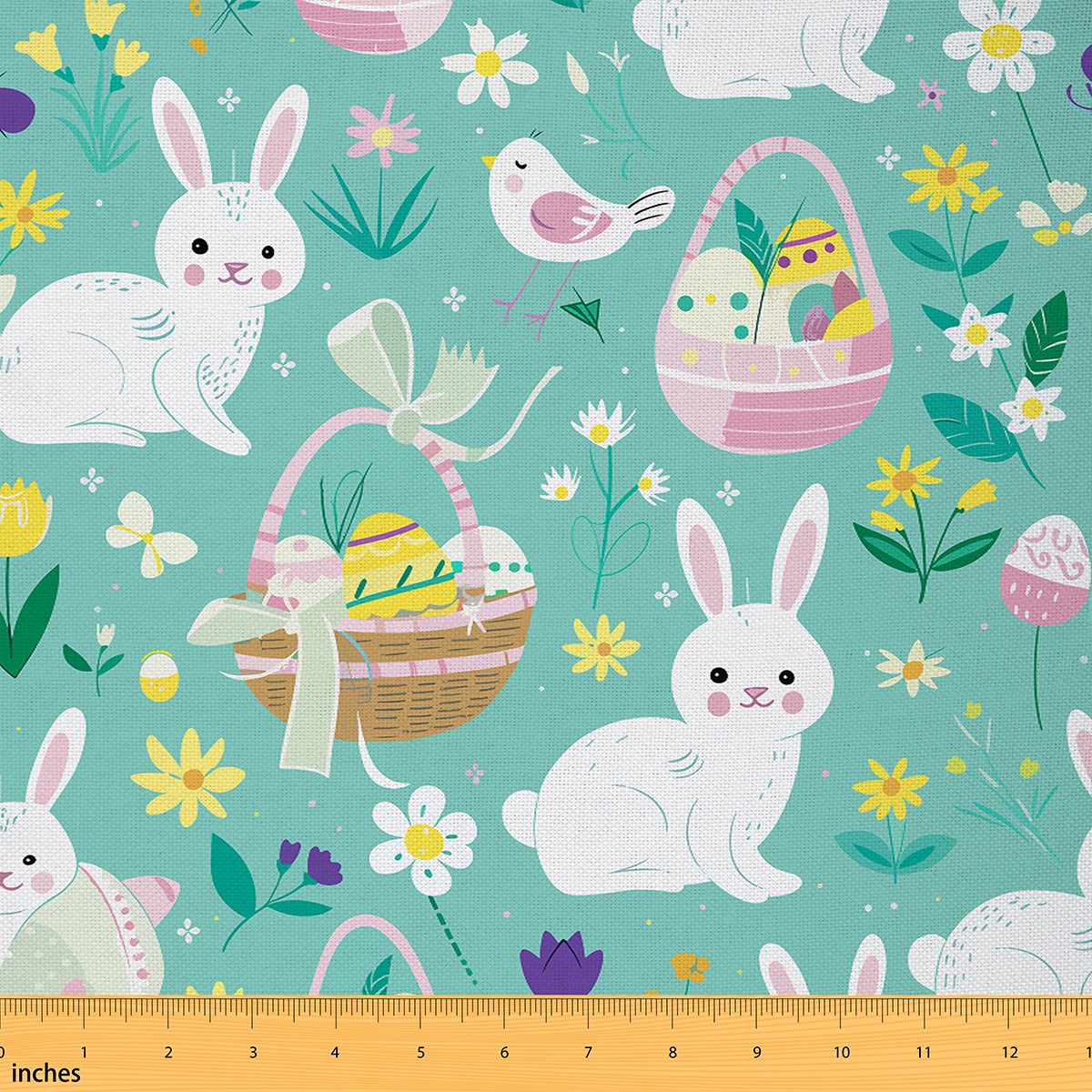 Easter Rabbit Fabric By The Yard, Mint Green Eggs Decorative Fabric ...