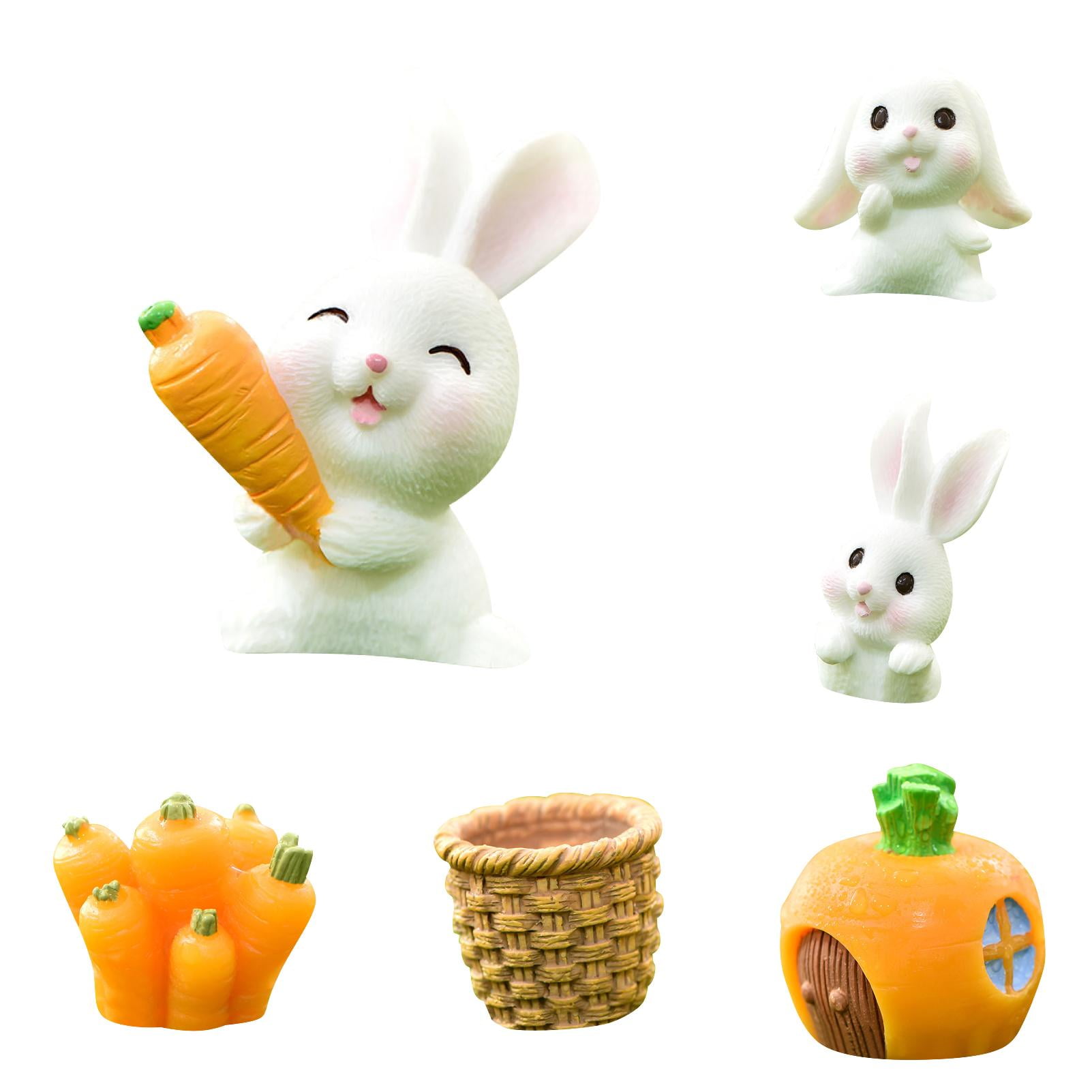 Easter Rabbit Figures Cake Topper Mini Bunny Carraot Ornament Garden ...