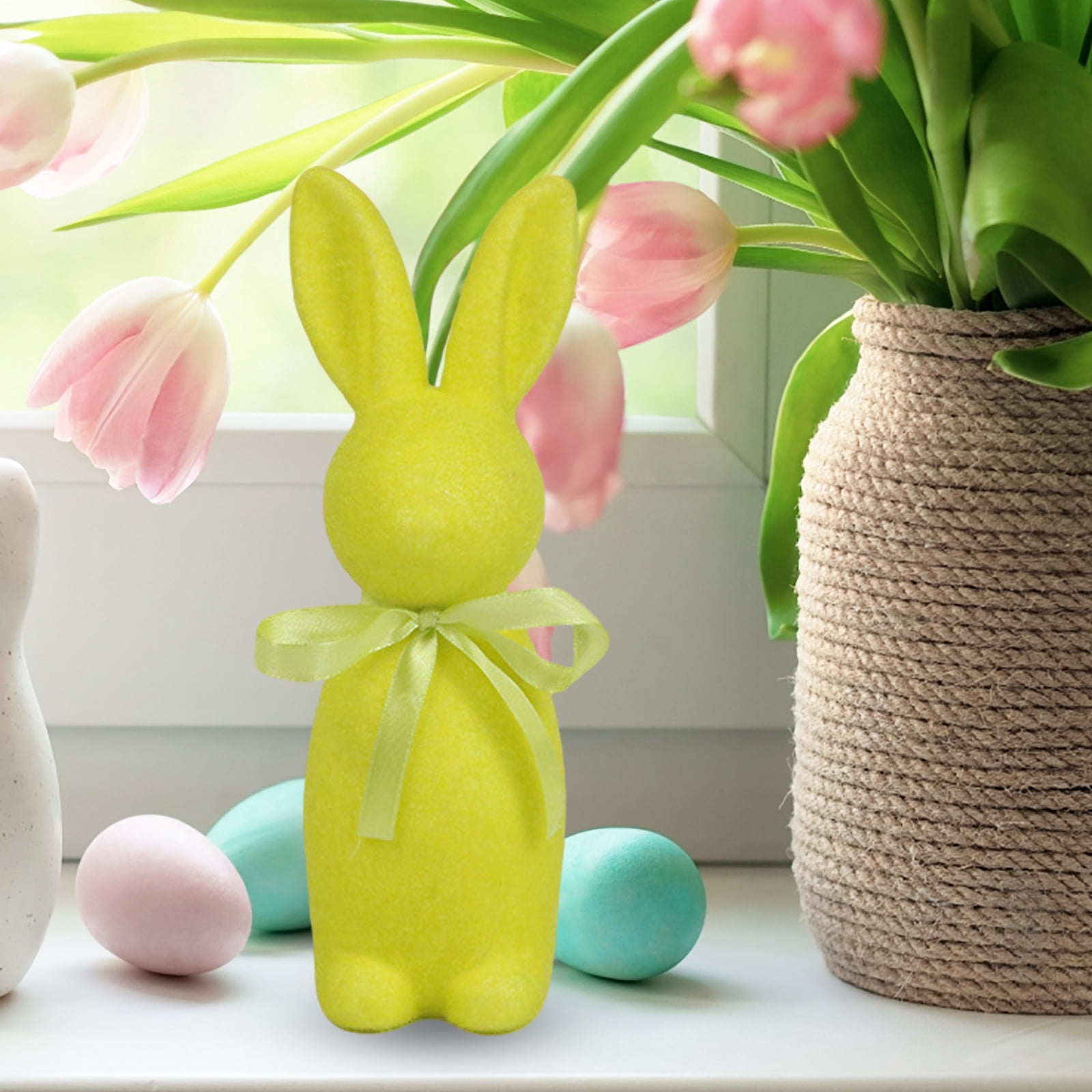 Easter Rabbit Figures Ornaments,Artificial Moss Bunnies Flocking Rabbit ...