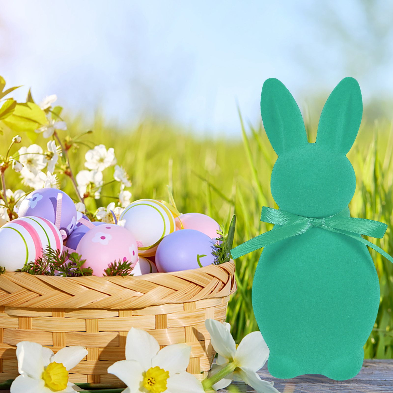 Easter Rabbit Figures Ornaments,Artificial Moss Bunnies Flocking Rabbit ...