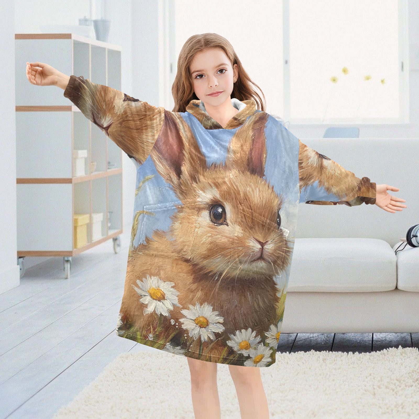 Easter Rabbit Flowers Daisy Oversized Wearable Blanket Hoodie ...