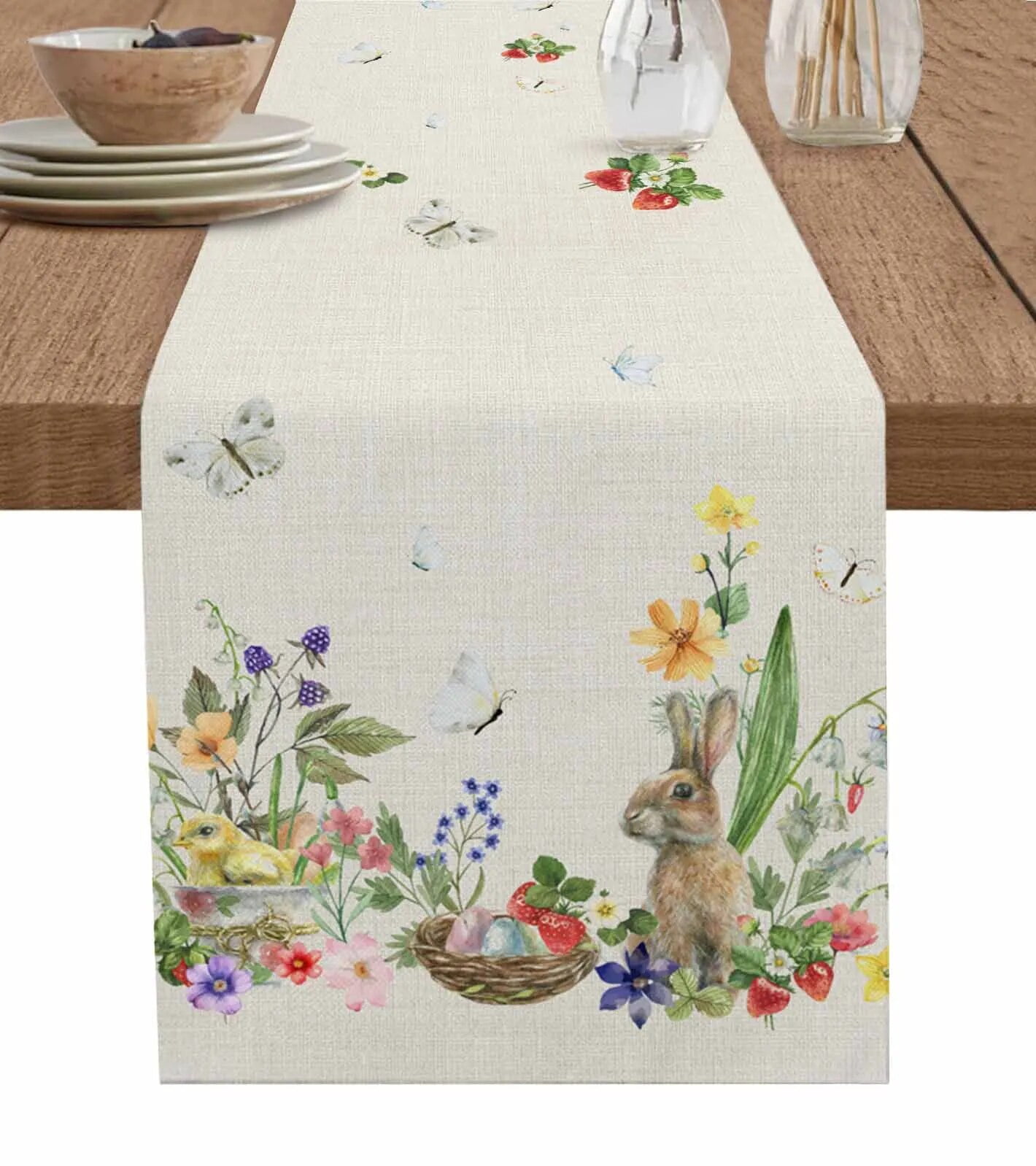 Easter Rabbit Flowers Table Runner Country r Tablecloths Table Mats for ...