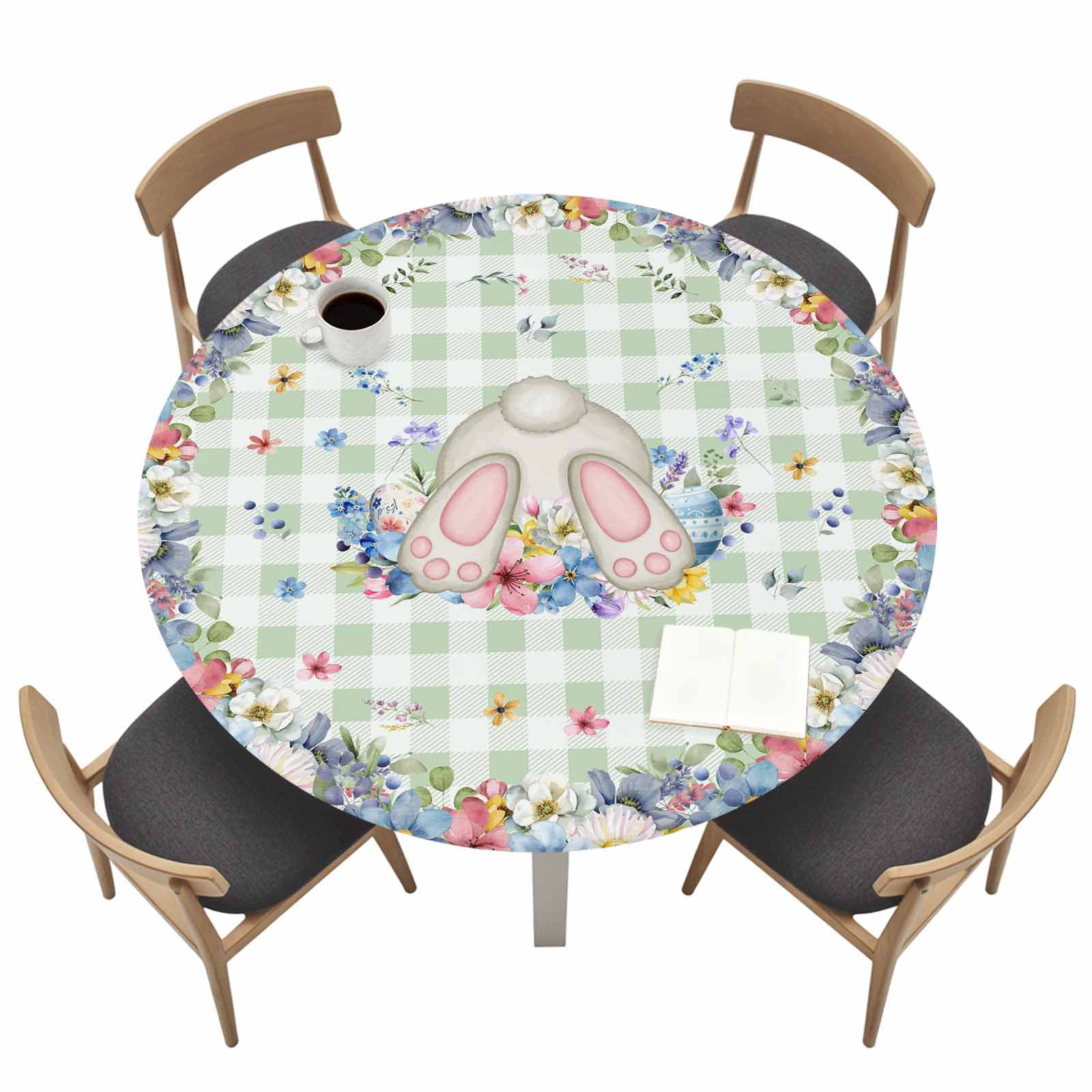 Easter Rabbit Foot Round Fitted Tablecloth with Elastic Edge Blue Pink ...
