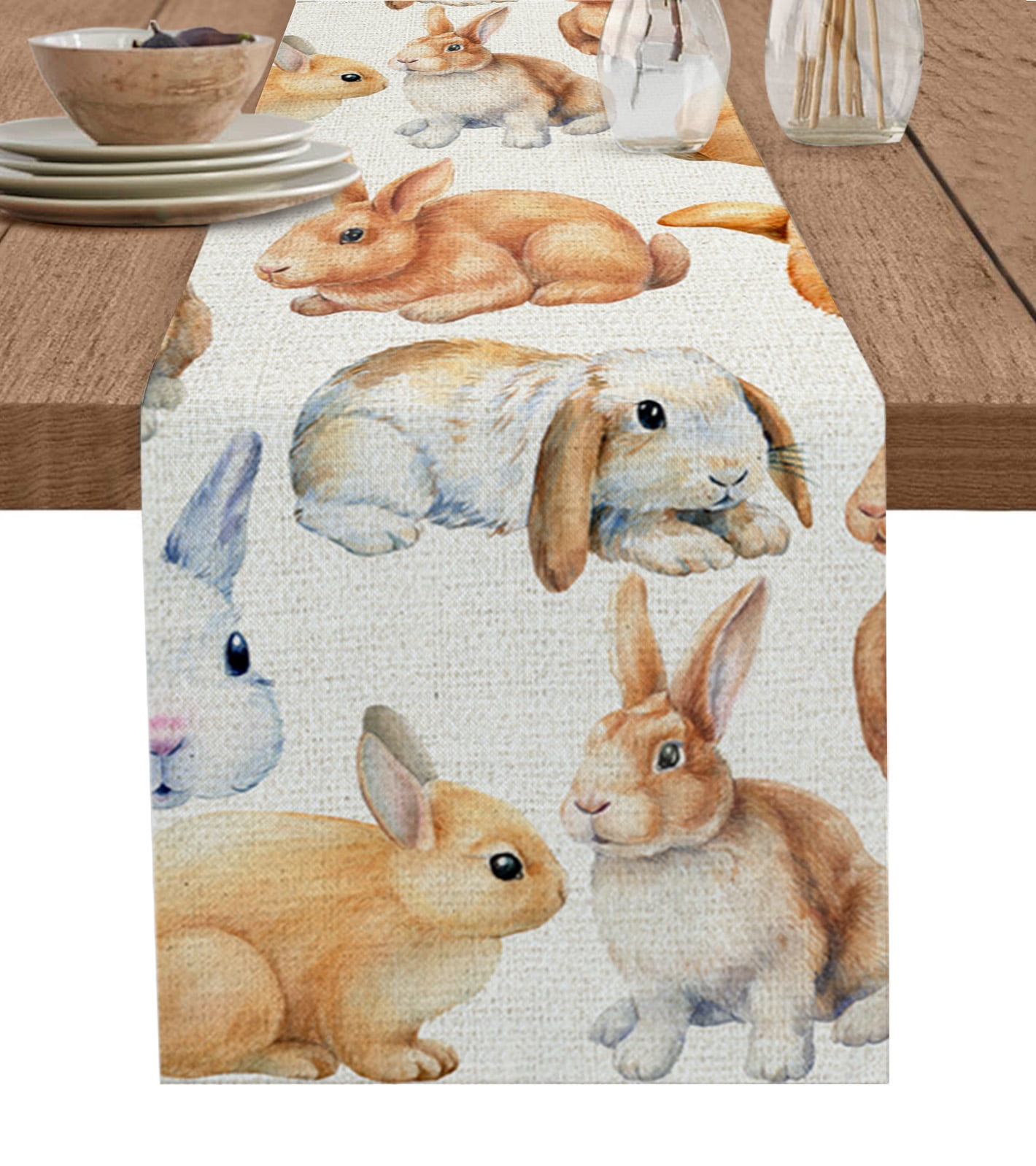Easter Rabbit Hand-painted Table Runner Wedding r Table Cover Holiday ...