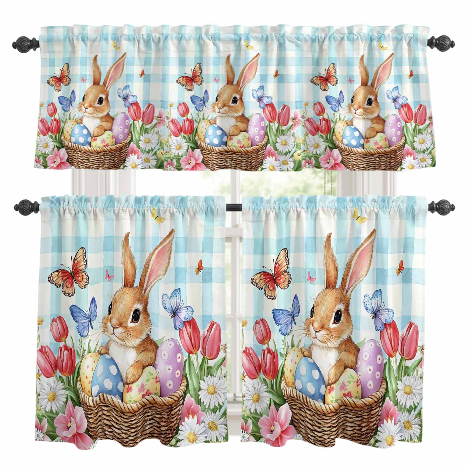 Easter Rabbit Kitchen Curtains and Valances Set, Easter Egg Tulip ...