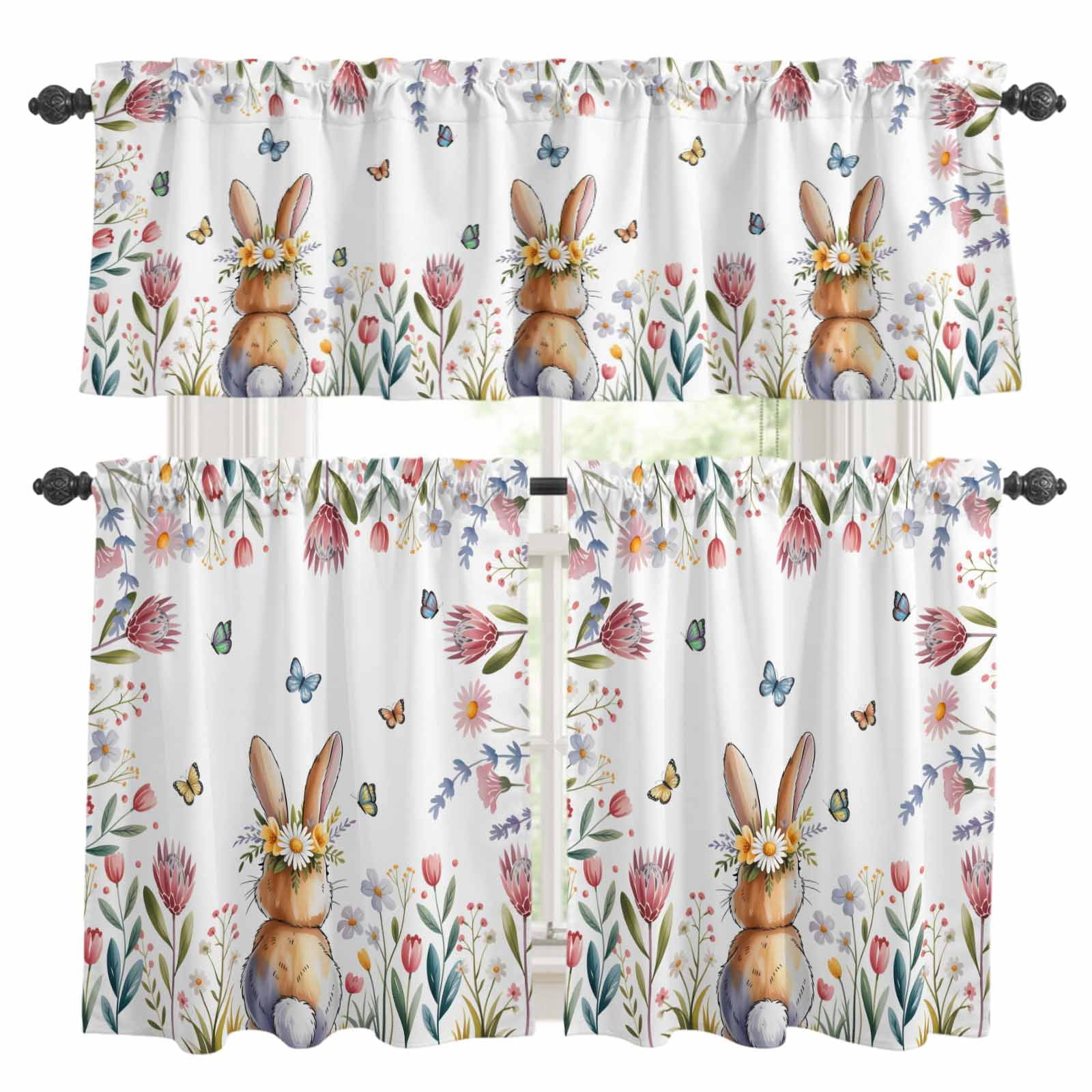Easter Rabbit Kitchen Curtains and Valances Set, Spring Bunny Colored ...