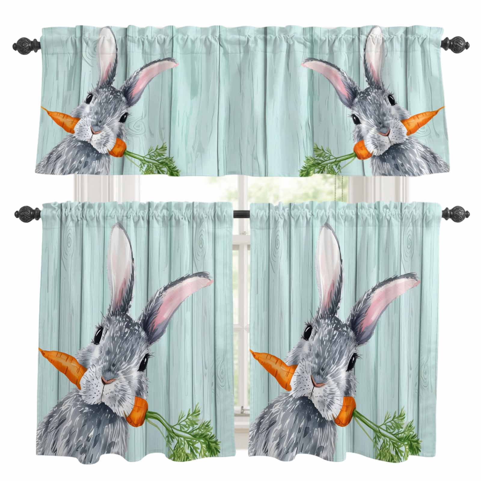 Easter Rabbit Kitchen Curtains and Valances Set, Watercolor Spring ...