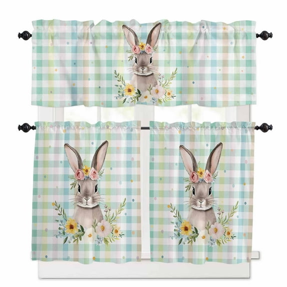Easter Rabbit Kitchen Curtains Valances and Tiers Set of 3 Watercolor ...