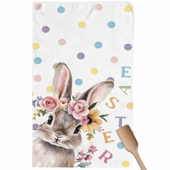 Easter Rabbit Kitchen Towel Colorful Polka Dot Quick Dry Absorbent Dish ...