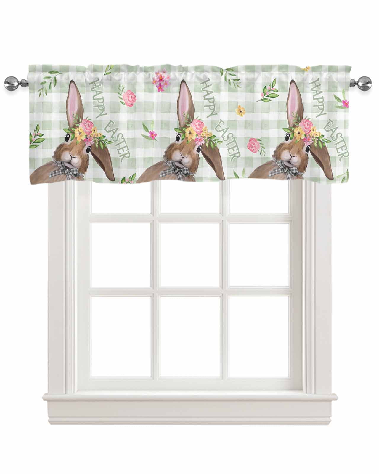 Easter Rabbit Linen Curtain Valance for Bedroom/Bathroom/Kitchen/Office ...