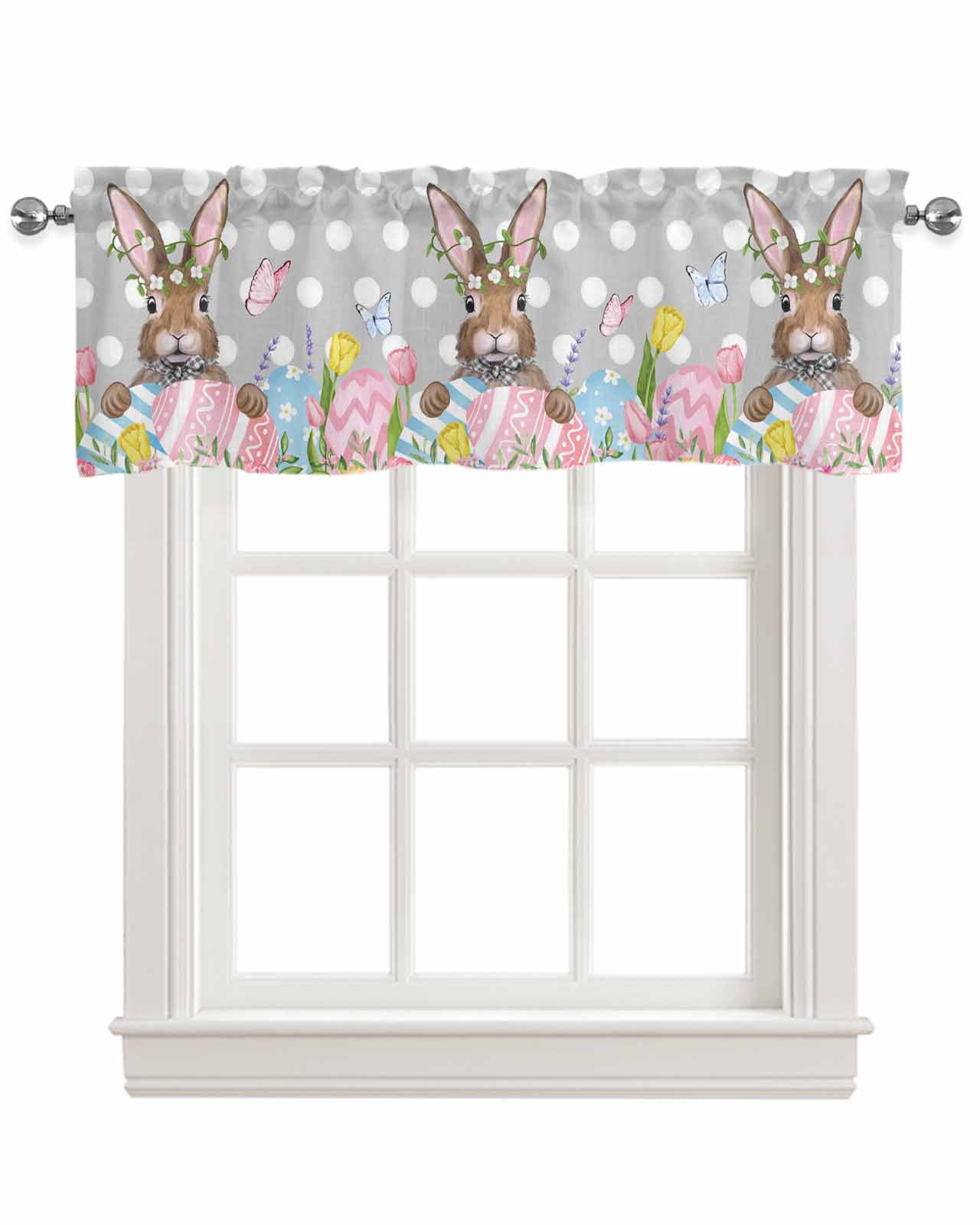 Easter Rabbit Linen Curtain Valance for Bedroom/Bathroom/Kitchen/Office ...