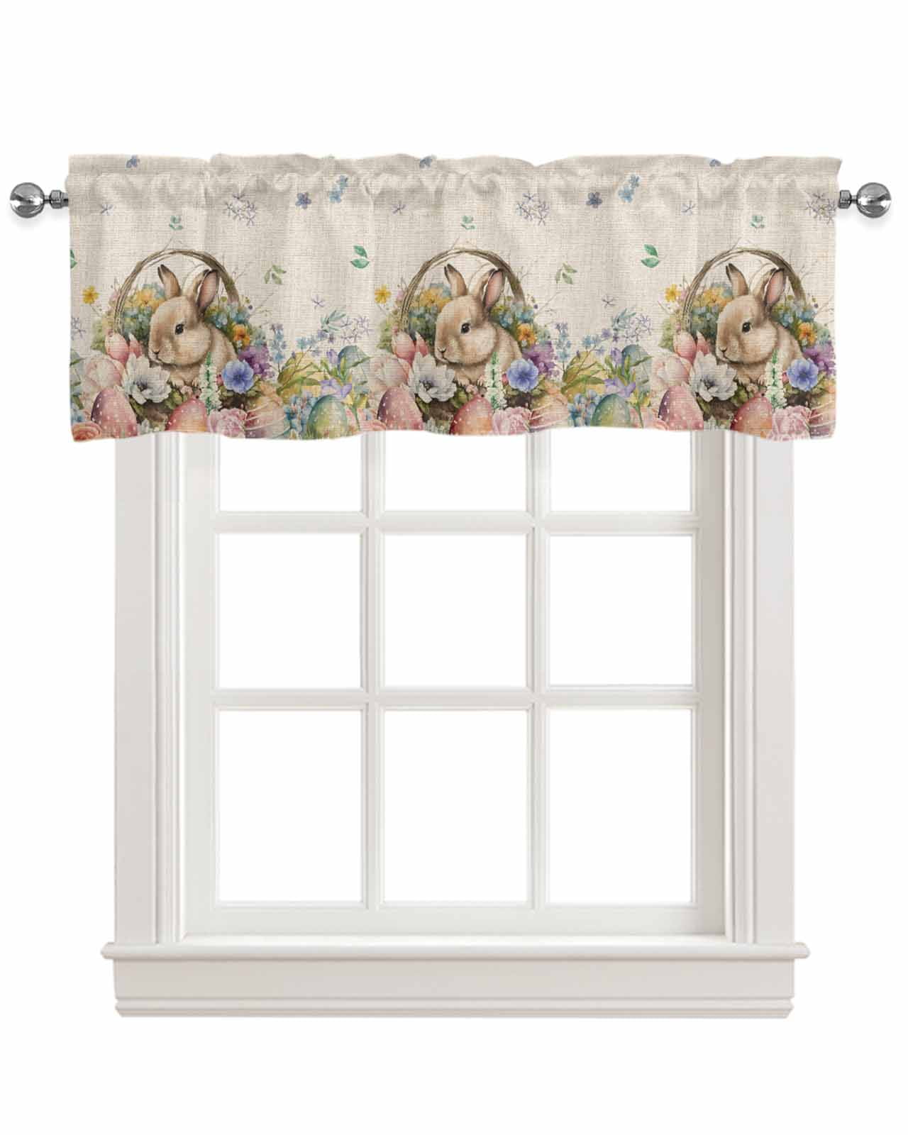 Easter Rabbit Linen Curtain Valance for Bedroom/Bathroom/Kitchen/Office ...