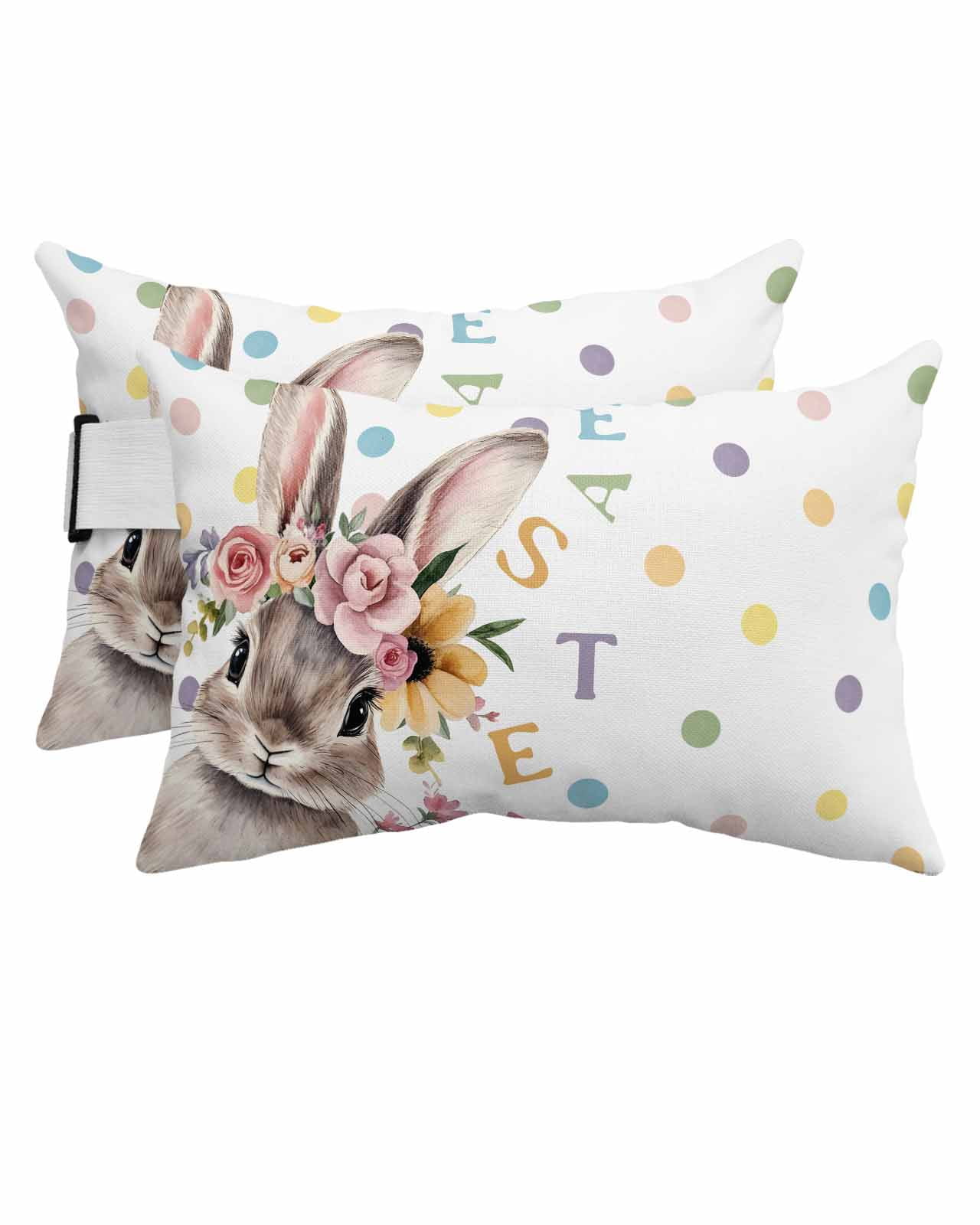 Easter Rabbit Outdoor Head Resting Pillows with Insert Colorful Polka ...