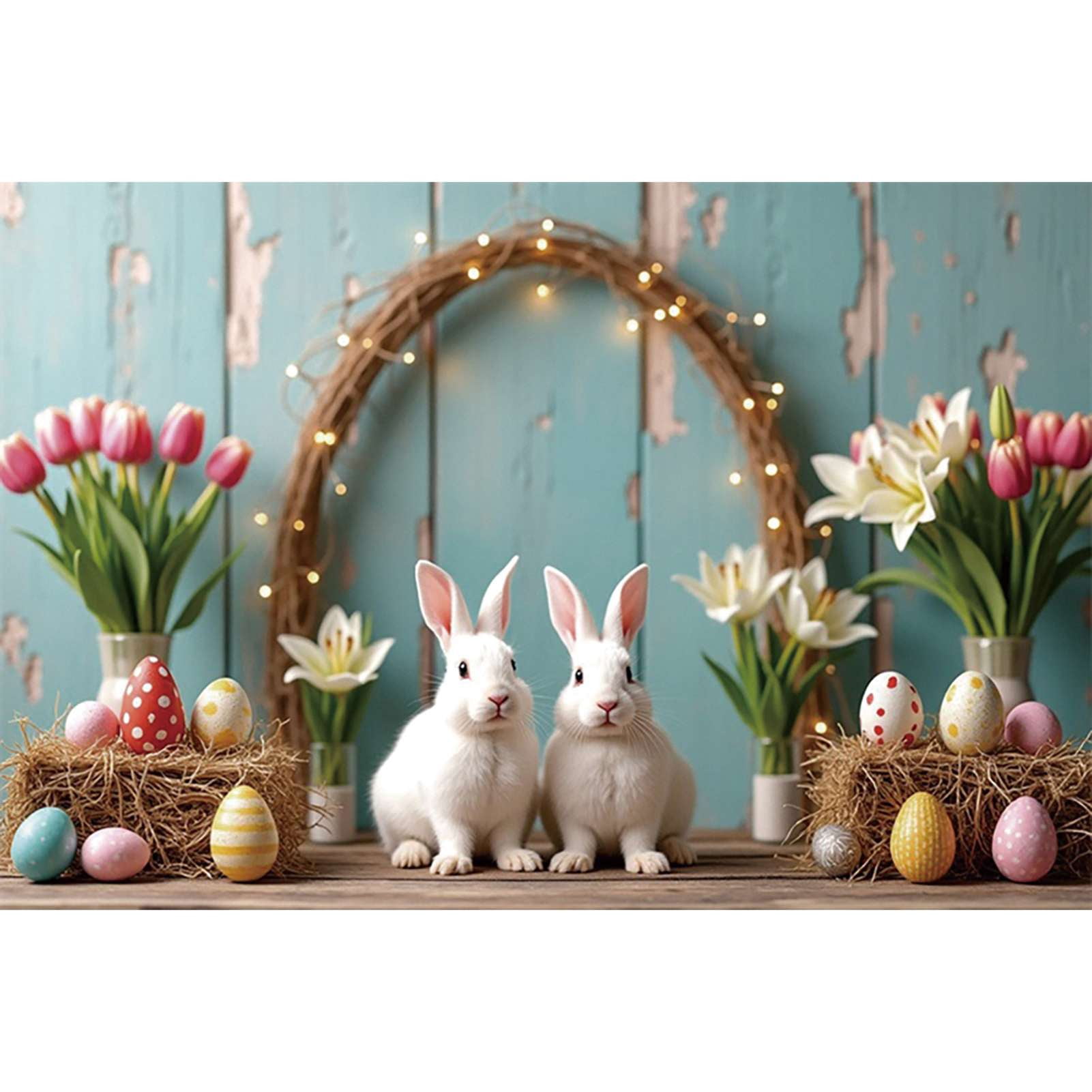 Easter Rabbit Photo Backdrop Baby Spring Eggs Wood Wall Party ration ...