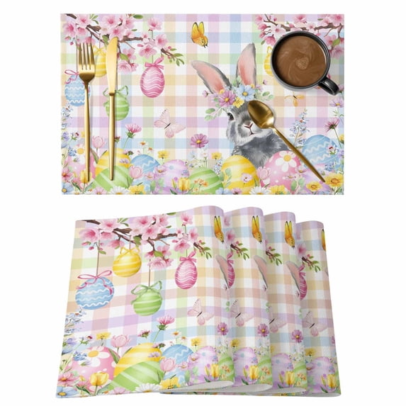 Easter Rabbit Placemats Set of 2, Colored Eggs Cute Bunny Spring ...