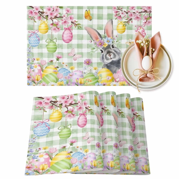 Easter Rabbit Placemats Set of 8, Colored Eggs Cute Bunny Spring ...