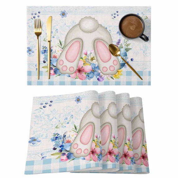 Easter Rabbit Placemats Set of 1 Spring Pink Blue Flowers Egg Bunny ...