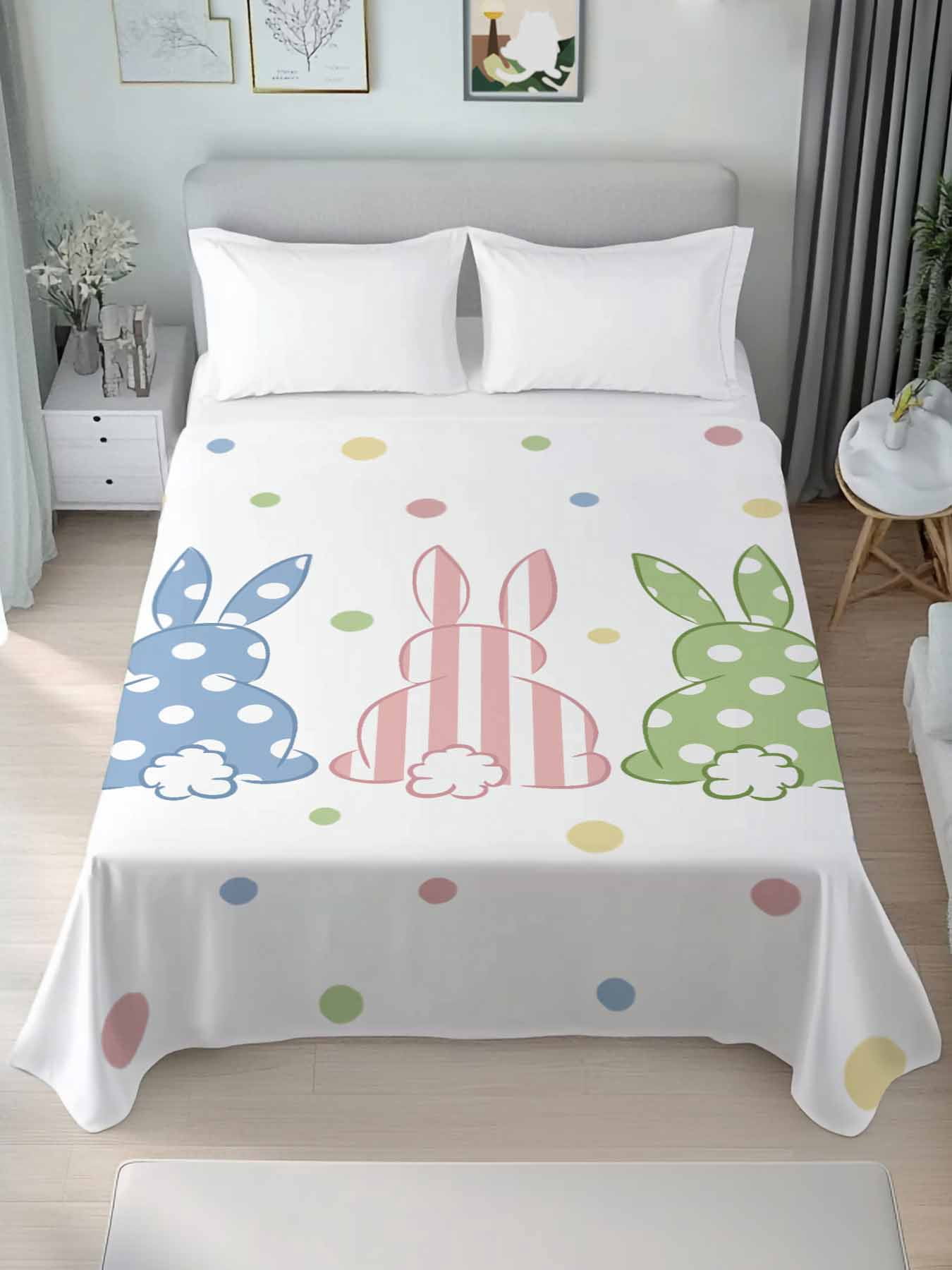 Easter Rabbit Queen Size Flat Sheet, Wrinkleproof & Fadeproof Cooling ...