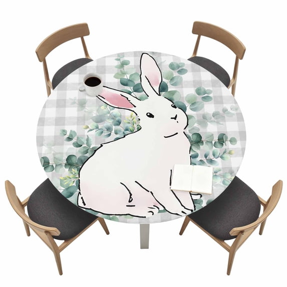 Easter Rabbit Round Fitted Tablecloth with Elastic Edge Spring Bunny ...