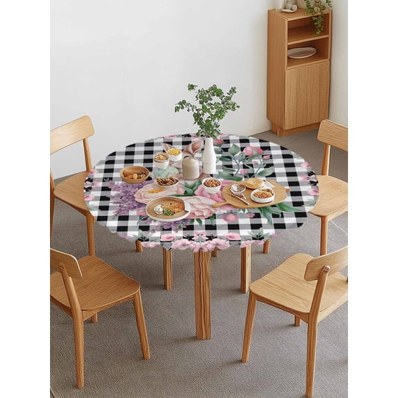 Easter Rabbit Round Fitted Tablecloth with Elastic Edge, Spring Pink ...