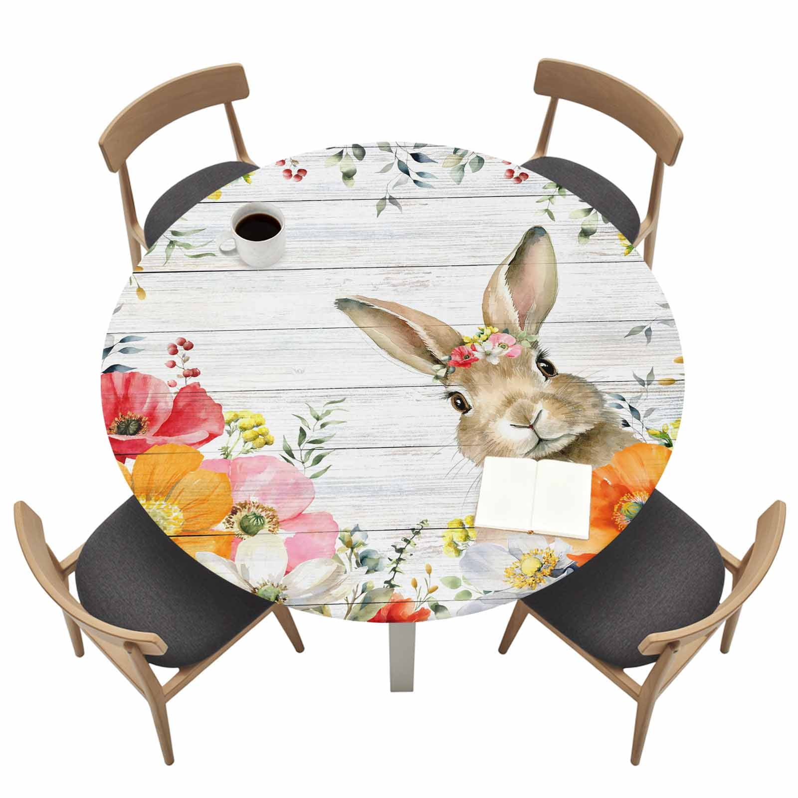Easter Rabbit Round Fitted Tablecloth with Elastic Edge Spring Red ...