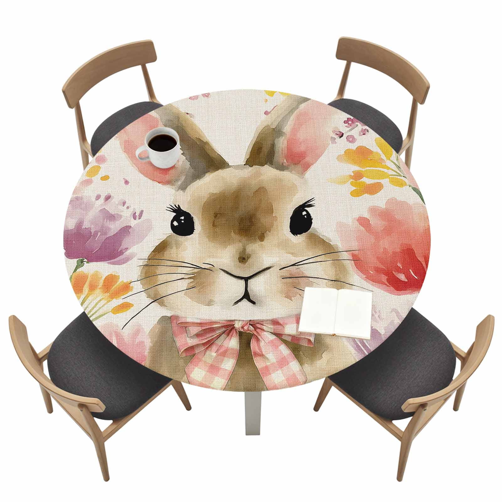 Easter Rabbit Round Fitted Tablecloth with Elastic Edge Watercolor ...