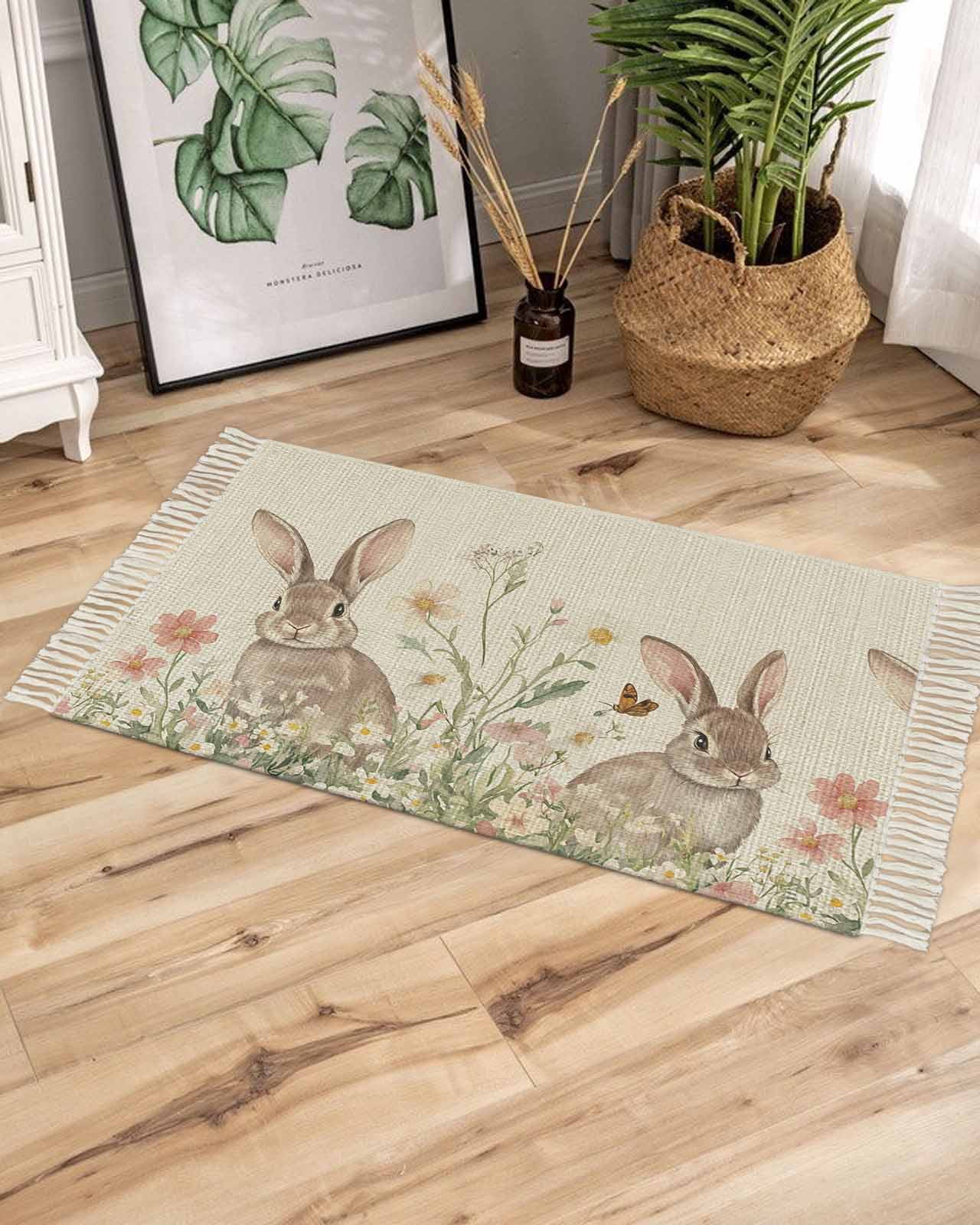 Easter Rabbit Runner Rug for Hallway 2x3ft, Bunny Butterfly Washable ...