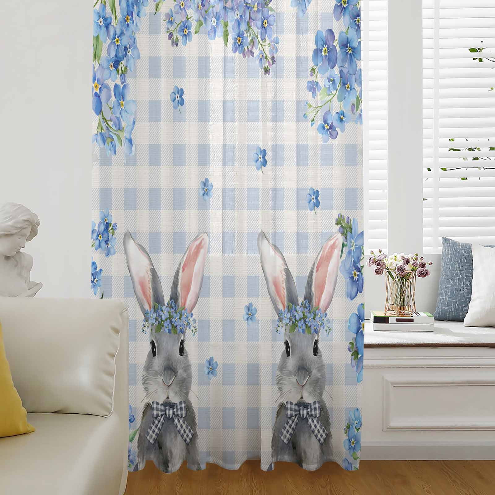 Easter Rabbit Semi Sheer Curtains Drapes for Living Room,Bedroom,French ...