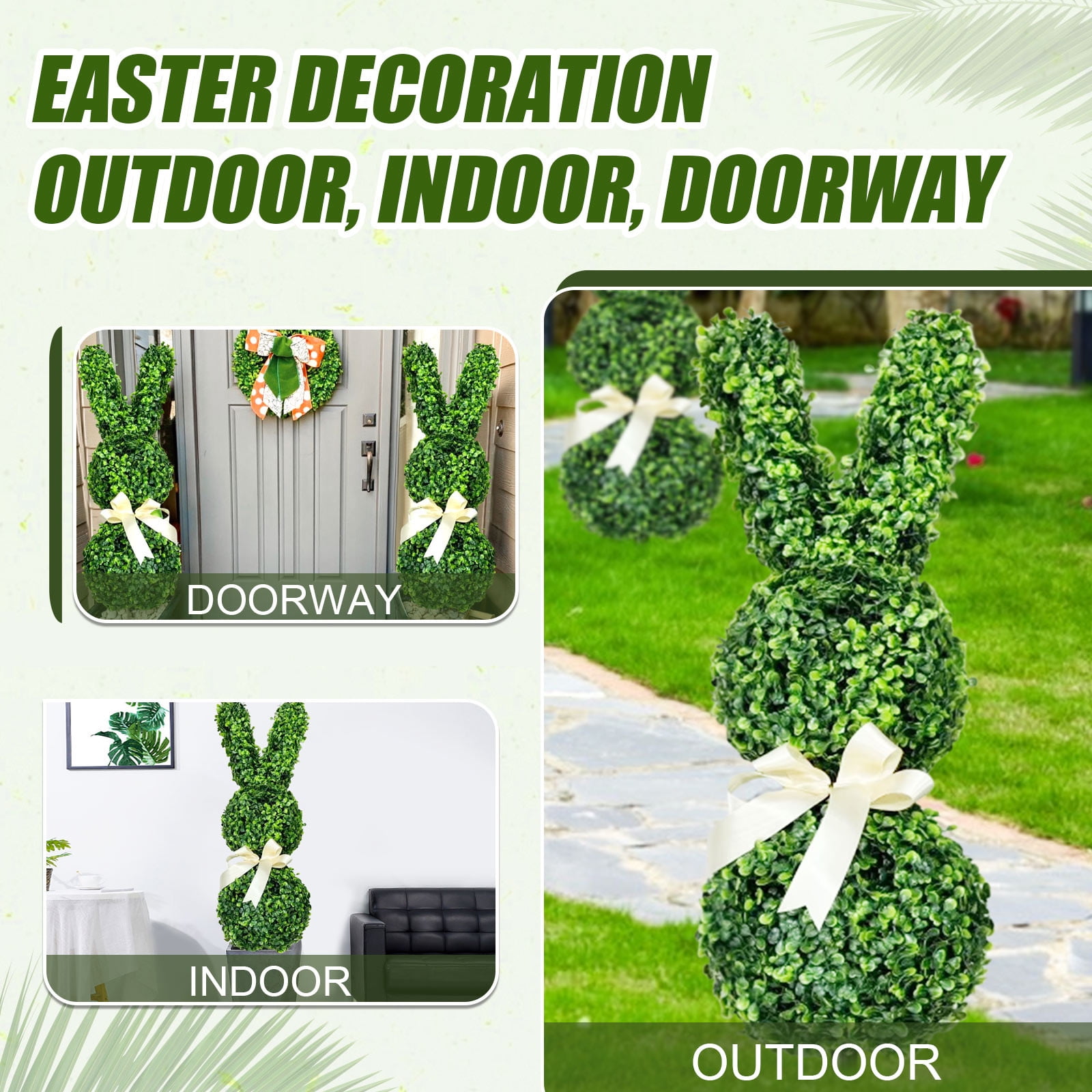 Easter Rabbit Shaped Topiary Trees - 35Inch Bow Tie Easter Topiary ...
