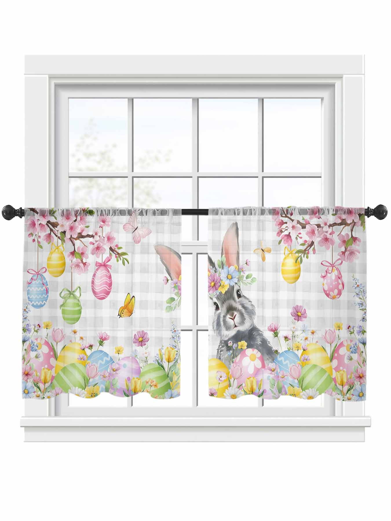 Easter Rabbit Sheer Curtains 2 Panels Set Colored Eggs Cute Bunny ...