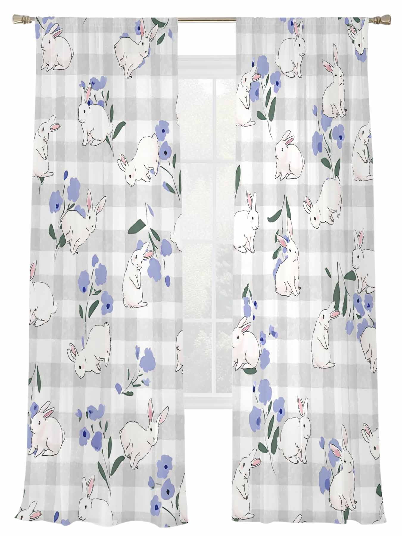 Easter Rabbit Sheer Curtains 2 Panels Set Cute White Bunny Purple ...