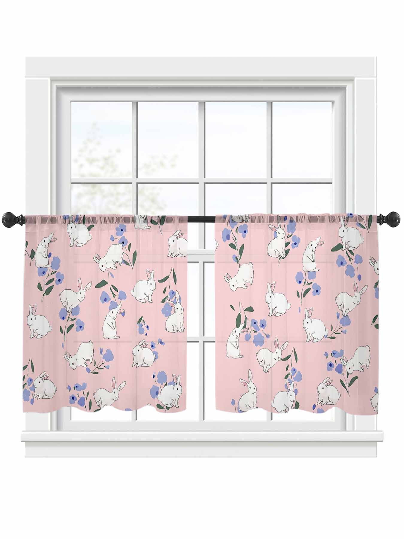 Easter Rabbit Sheer Curtains 2 Panels Set Cute White Bunny Purple ...