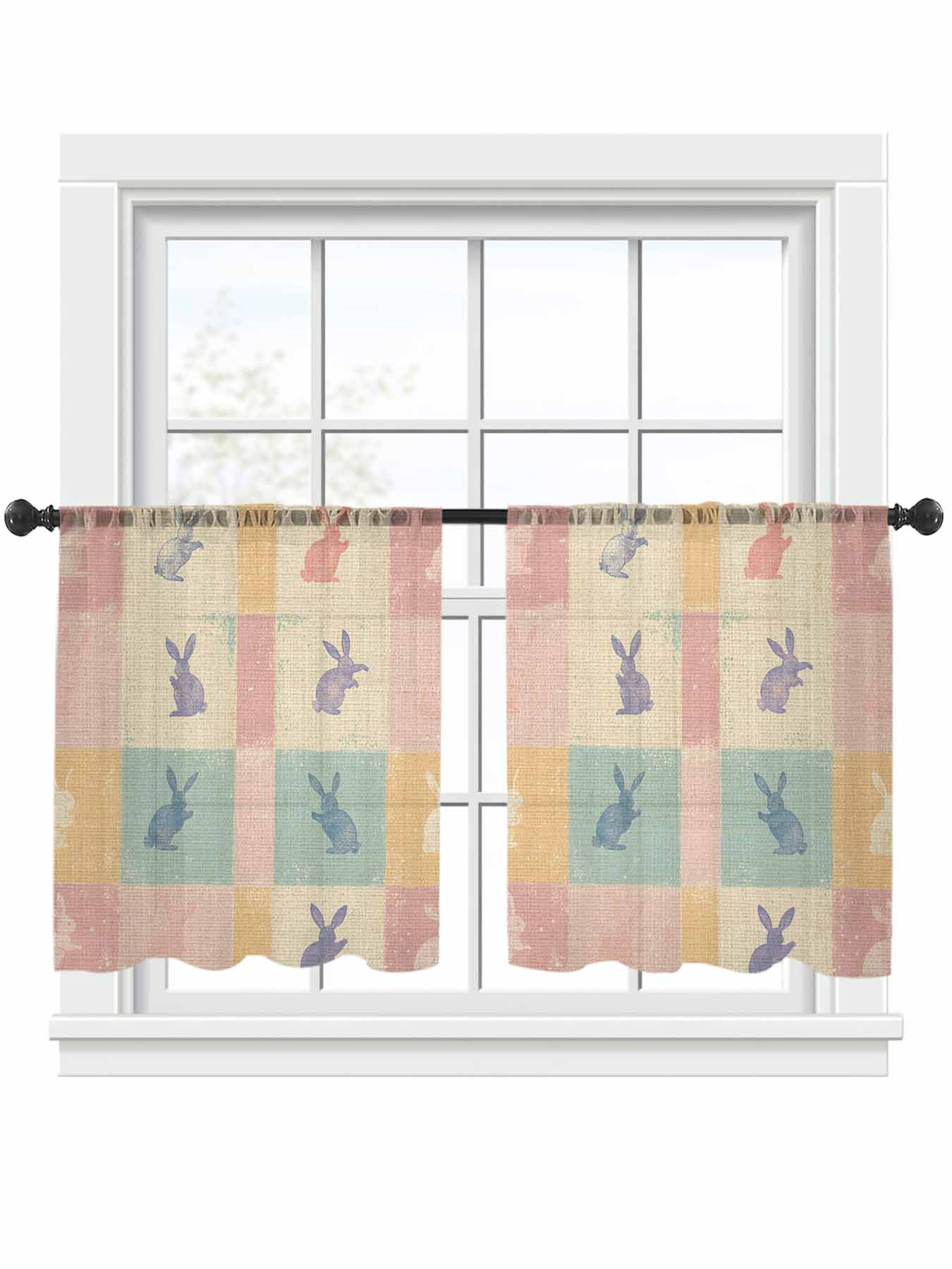 Easter Rabbit Sheer Curtains 2 Panels Set Retro Watercolor Rabbit Sheer ...